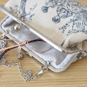 Toile De Jouy Clutch Navy Blue Silver Bridal Purse French Linen Handbag ...