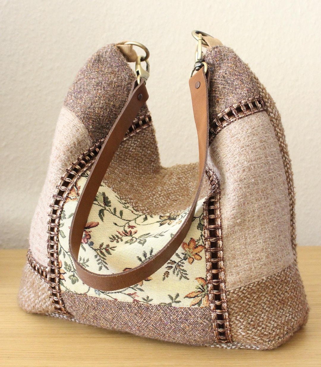 Shoulder Tote Tweed Bag Patchwork Style Wool Bag Brown Color Gift for ...