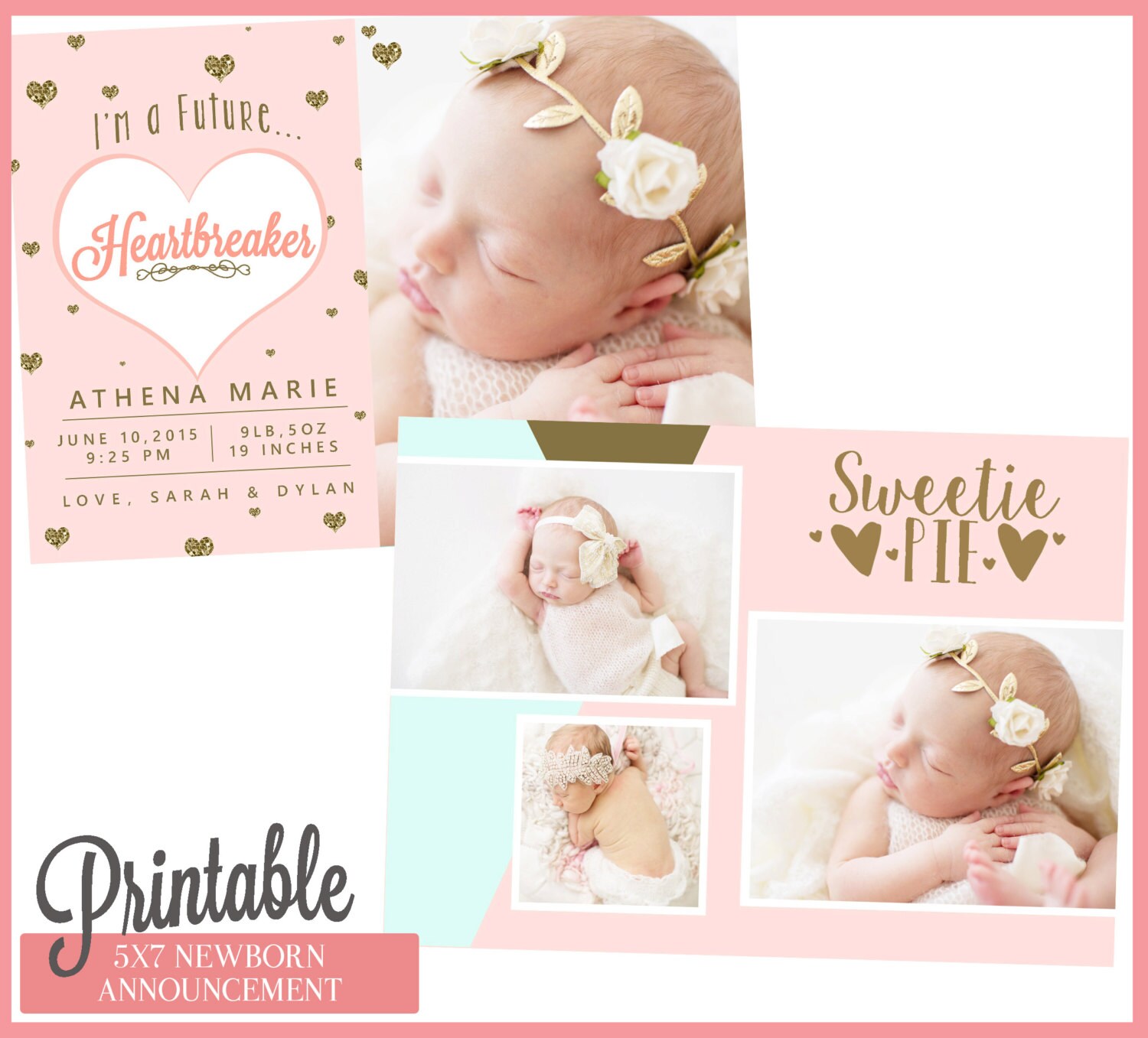 Birth Newborn Announcement Template Baby Girl E16 Etsy
