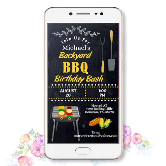 Birthday Invitation BBQ Invite Cell Phone Cookout Invite Electronic ...