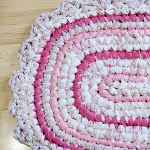 Pink Rag Rug, Handmade Pink White Cotton Oval Upcycled Textile Fabric ...