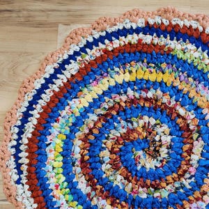 Round Rag Rug, Colorful Handmade Upcycled Textile Art Accent Throw Rug ...