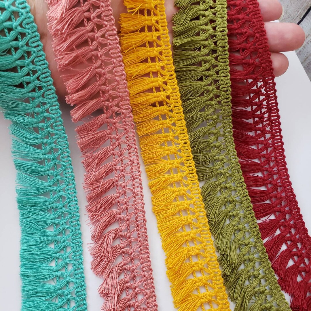 Cotton Fringe Trim, Boho Cotton Blend in Teal Dusty Rose Burgundy Red ...