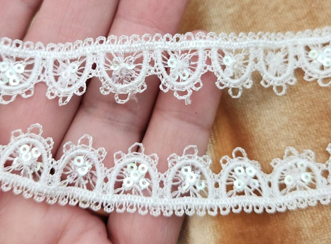 Scallop Sequin Lace, White Sparkle Lace, Venice Bridal Border Trim ...