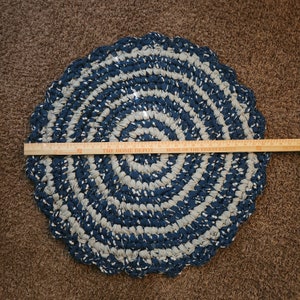 Handmade Rag Rug, Blue Grey Round Upcycled Textile Fabric Art Accent ...