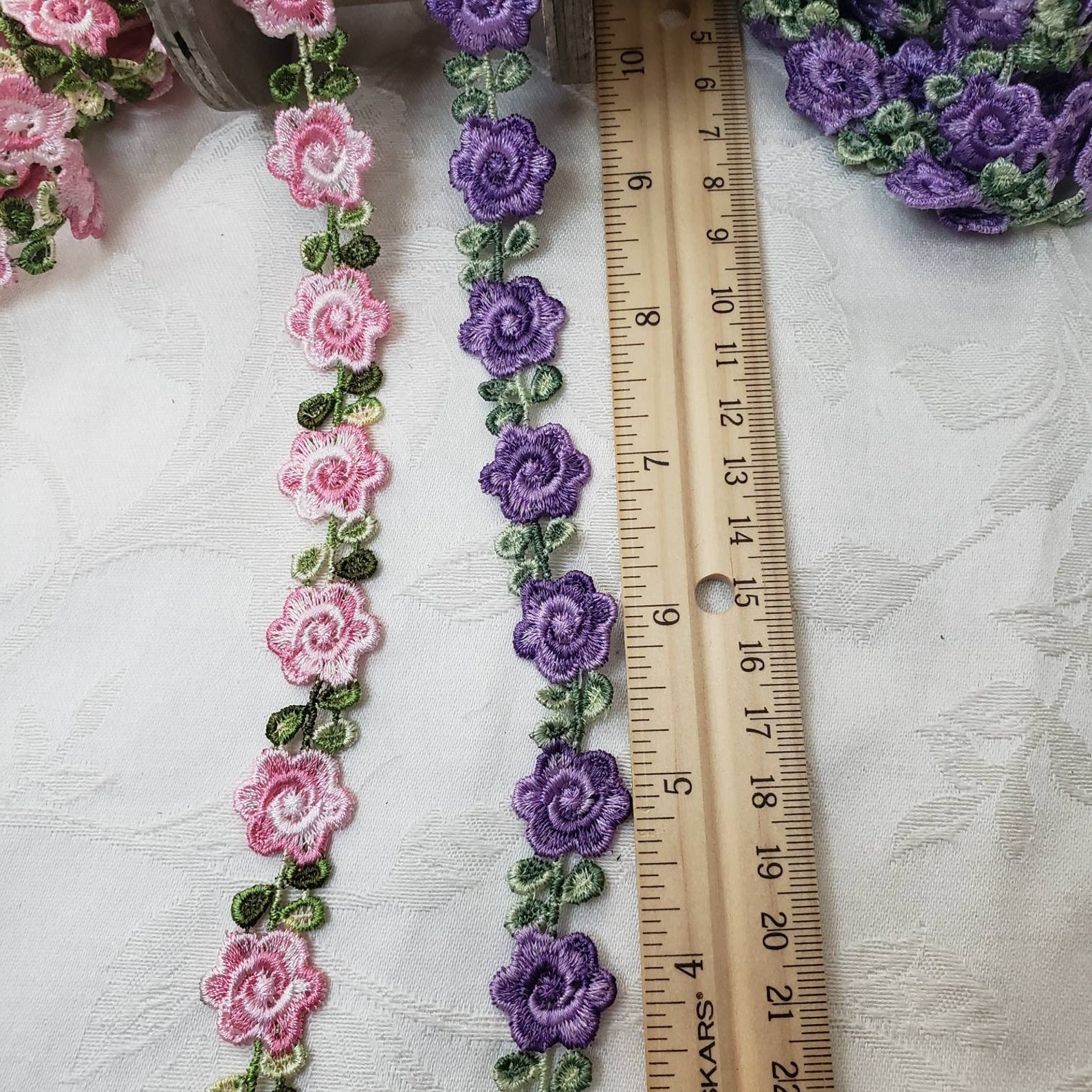 Rococo Flower Rose Trim, Pink Purple Peach Yellow Embroidered Floral ...