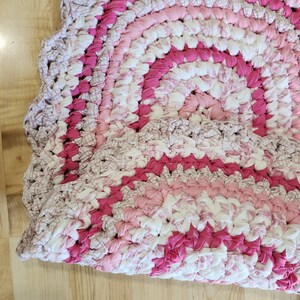 Pink Rag Rug, Handmade Pink White Cotton Oval Upcycled Textile Fabric ...