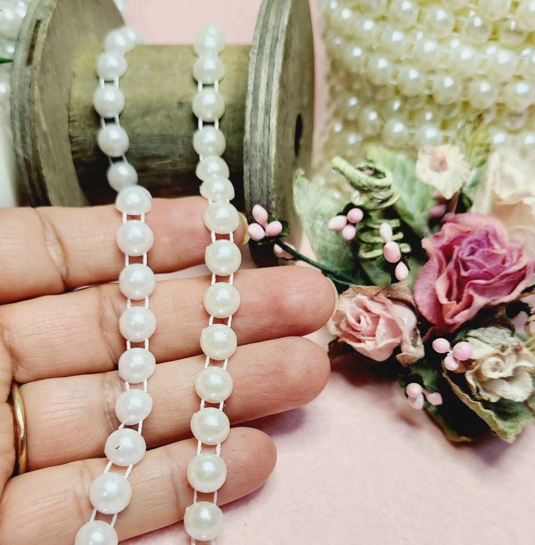 Flat-back Pearl Trim, 8mm Cream or White Half Pearl Strand ...