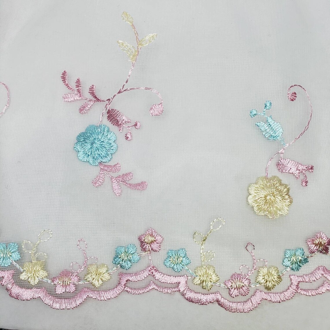 Pastel Embroidered Lace Yellow Pink Blue Wide Sheer Soft - Etsy
