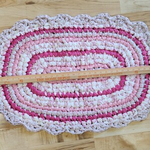 Pink Rag Rug, Handmade Pink White Cotton Oval Upcycled Textile Fabric ...