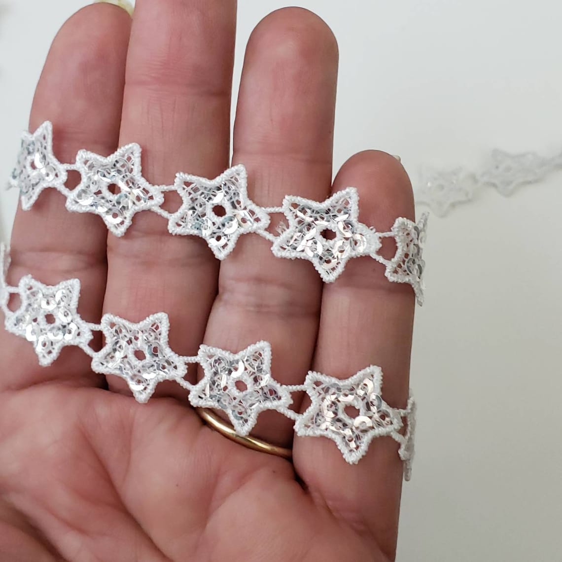 White Star Sequin Lace Mini Star Sparkle Glittery Lace | Etsy
