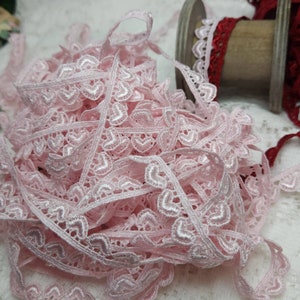 Pink Red Heart Lace Trim, Embroidered Miniature Hearts, Sewing Craft ...