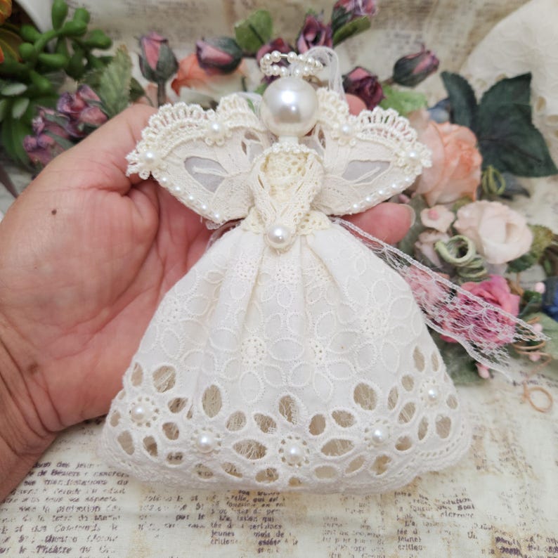 Lace Angel Ornament, Cream Vintage Style Christmas Décor Keepsake ...