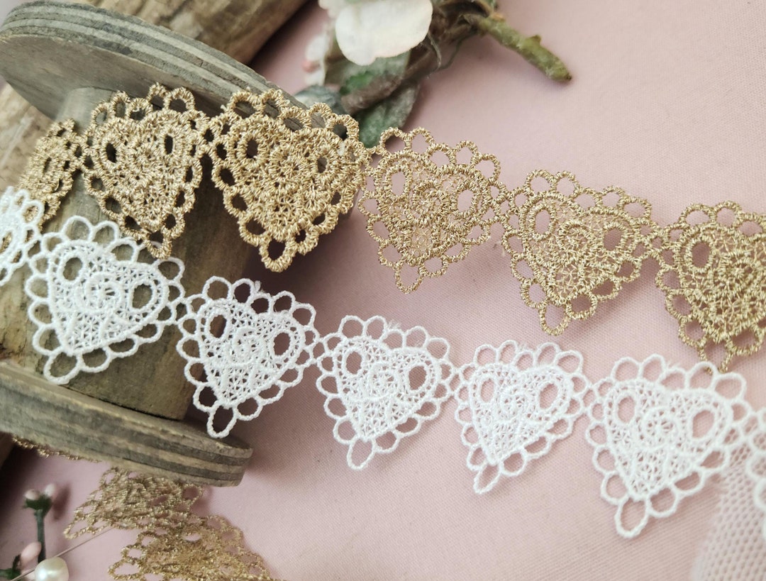 Heart Venice Lace, White Lace Applique Trim, by the Yard 32 Hearts ...