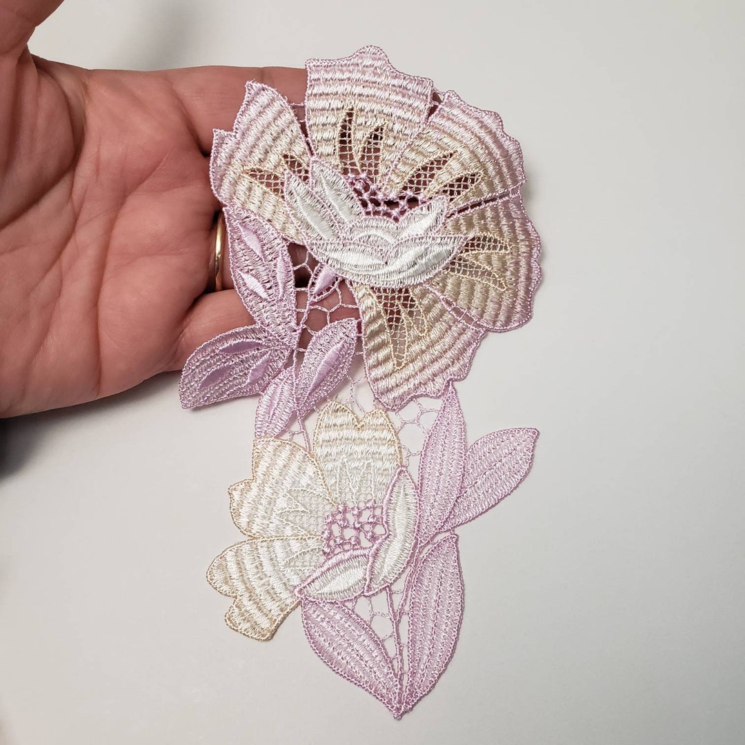 Pink Flower Applique, Soft Light Pink Cream Embroidered Sew on Garment ...