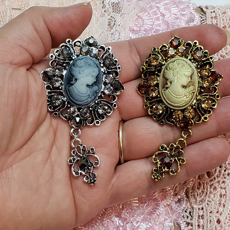 Cabochon Cameo Craft Bling Drop dangle in Champagne Gold or | Etsy