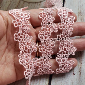 Floral Scallop Lace, Mini Bow Shape Lace Trim in Pink / Peach Orange ...