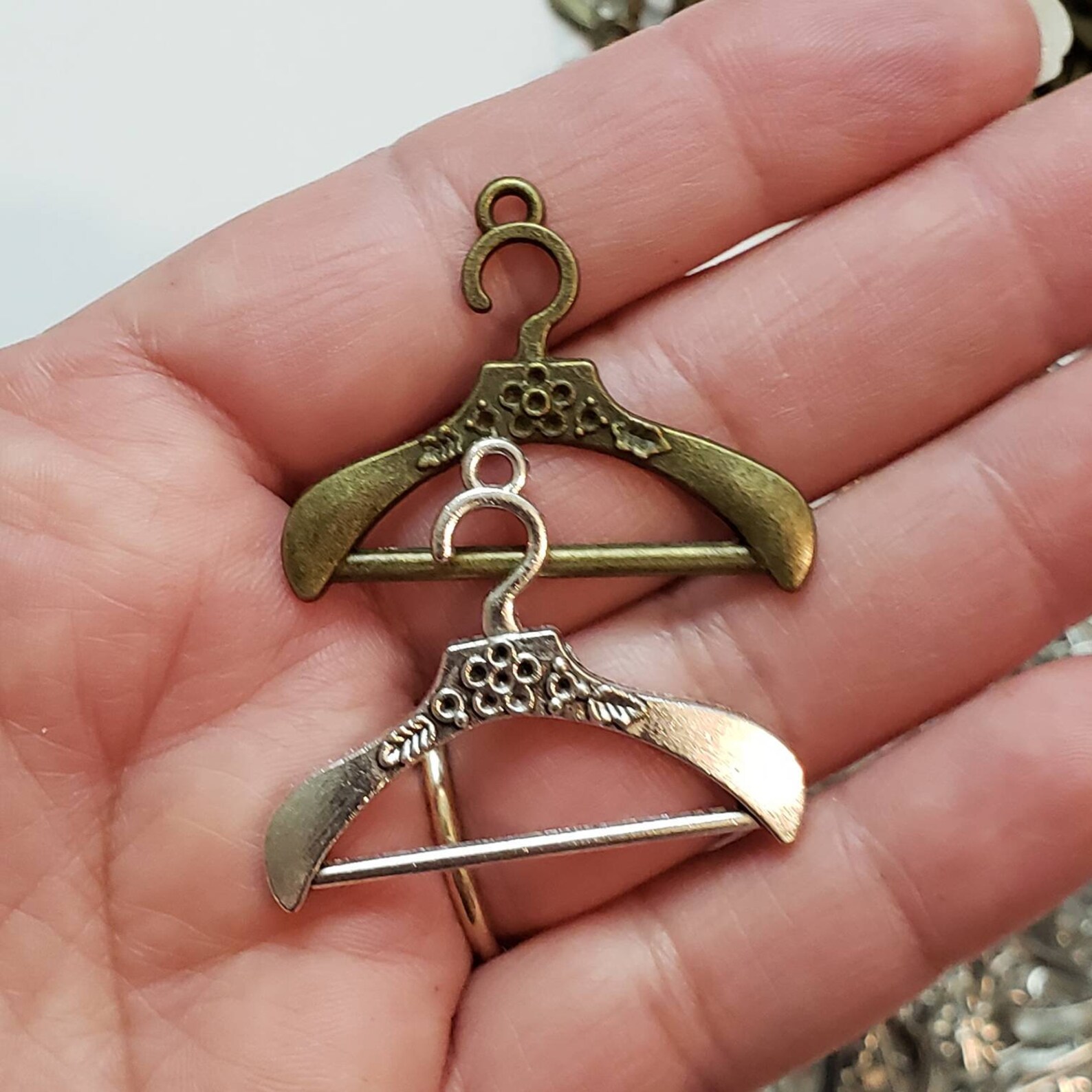 Clothes Hanger Charm, 4 in a Set Silver or Bronze, Miniature Metal ...