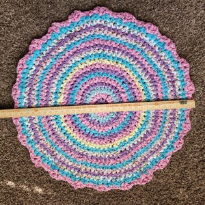 Pastel Rag Rug, Pink Lavender Blue Scallop Edge Handmade Upcycled ...