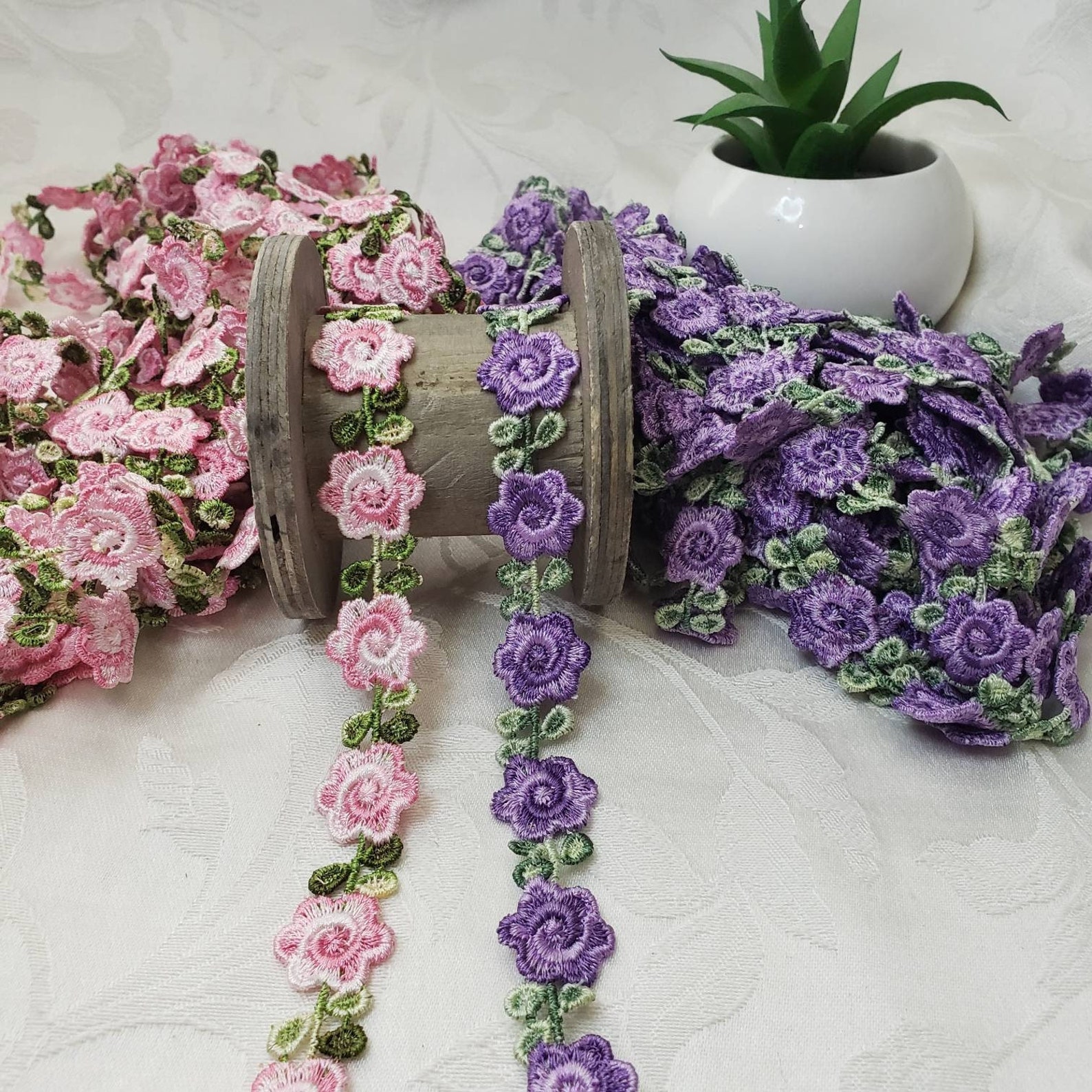 Rococo Flower Rose Trim, Pink Purple Peach Yellow Embroidered Floral ...