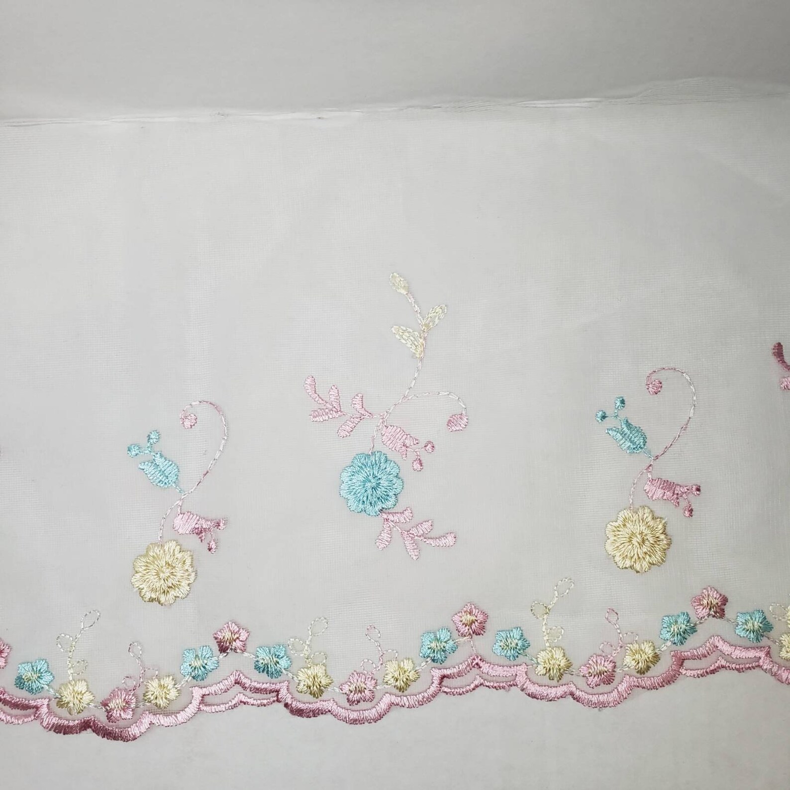 Pastel Embroidered Lace Yellow Pink Blue Wide Sheer Soft - Etsy