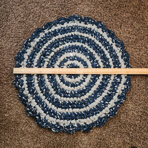 Handmade Rag Rug, Blue Grey Round Upcycled Textile Fabric Art Accent ...