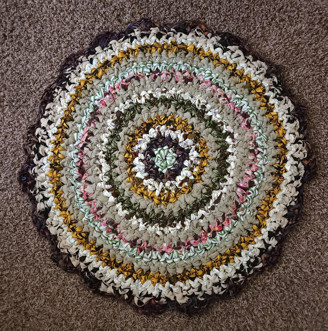 Earth Tone Rag Rug, Handmade Upcycled Textile Art Accent Rug ...