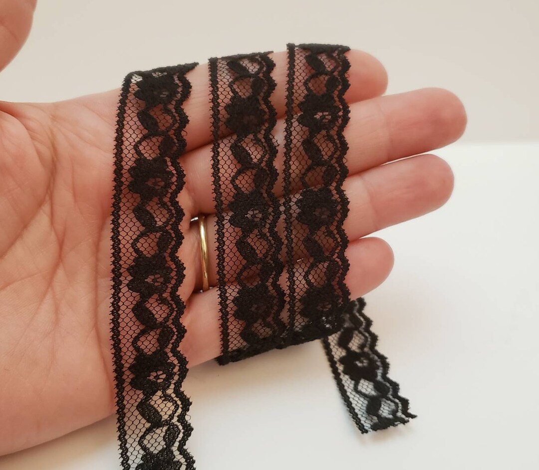 Black Lace Trim, 2 Yard Lot of Sheer Flat Lace, Great for Sewing ...