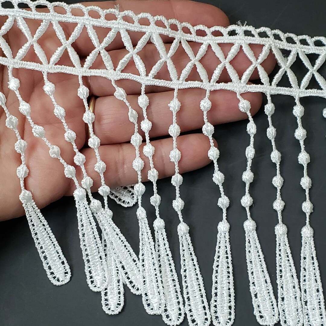 White Long Fringe, Dangle Lace Trim Craft Supplies, for Sewing Shabby ...