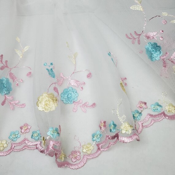 Pastel Embroidered Lace Yellow Pink Blue Wide Sheer Soft - Etsy
