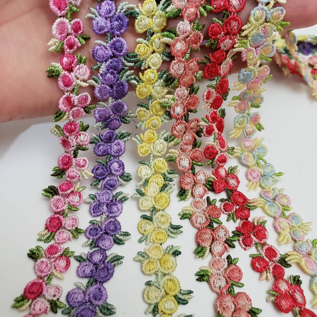 Floral Rococo Cherry Trim, in Pink, Purple Blue, Yellow Vintage Style ...