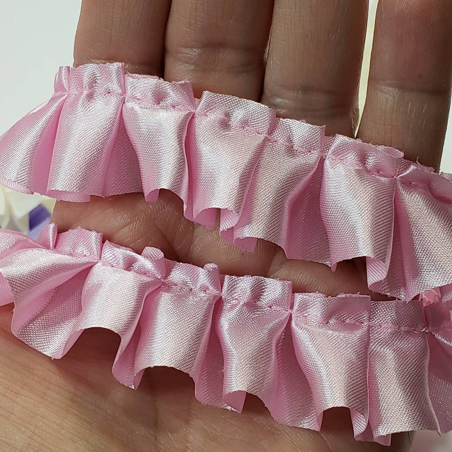 Pleated Satin Ruffle Lace Ribbon Trim in Pink Cream or Purple | Etsy