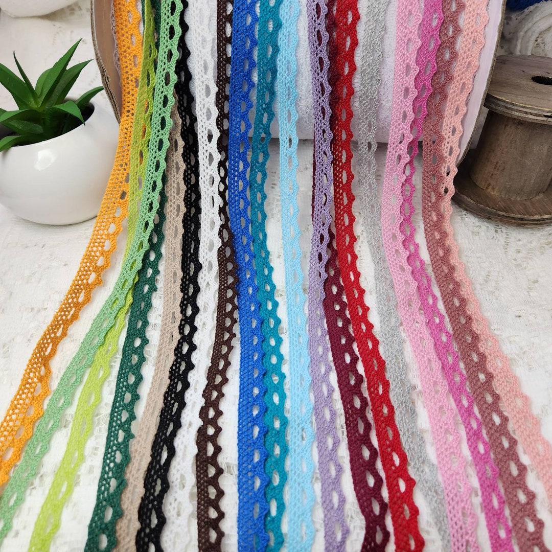 Thin Cotton Trim, Crochet Lace in Various Colors. Cotton Blend ...