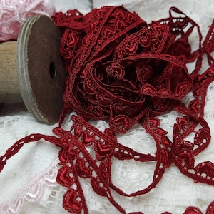 Pink Red Heart Lace Trim, Embroidered Miniature Hearts, Sewing Craft ...