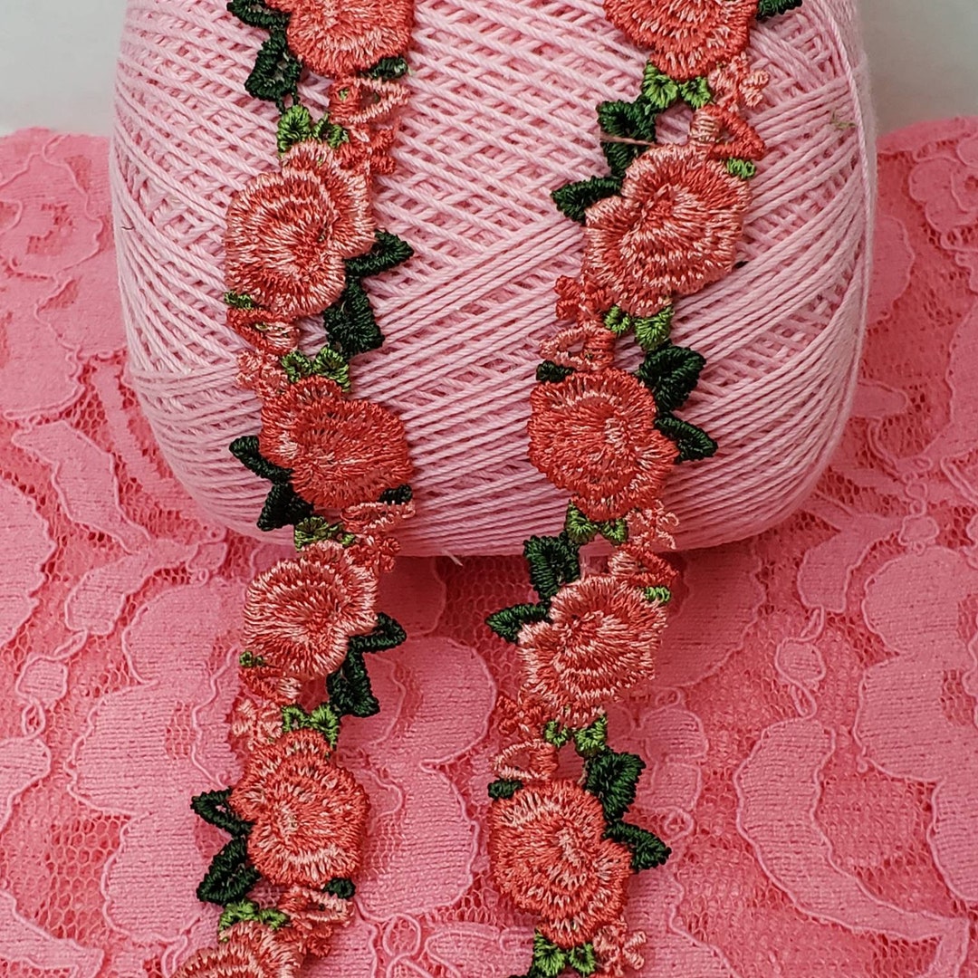 Flower Rose Lace, Red Green Pink Floral Rococo Trims, Lace Flowers ...