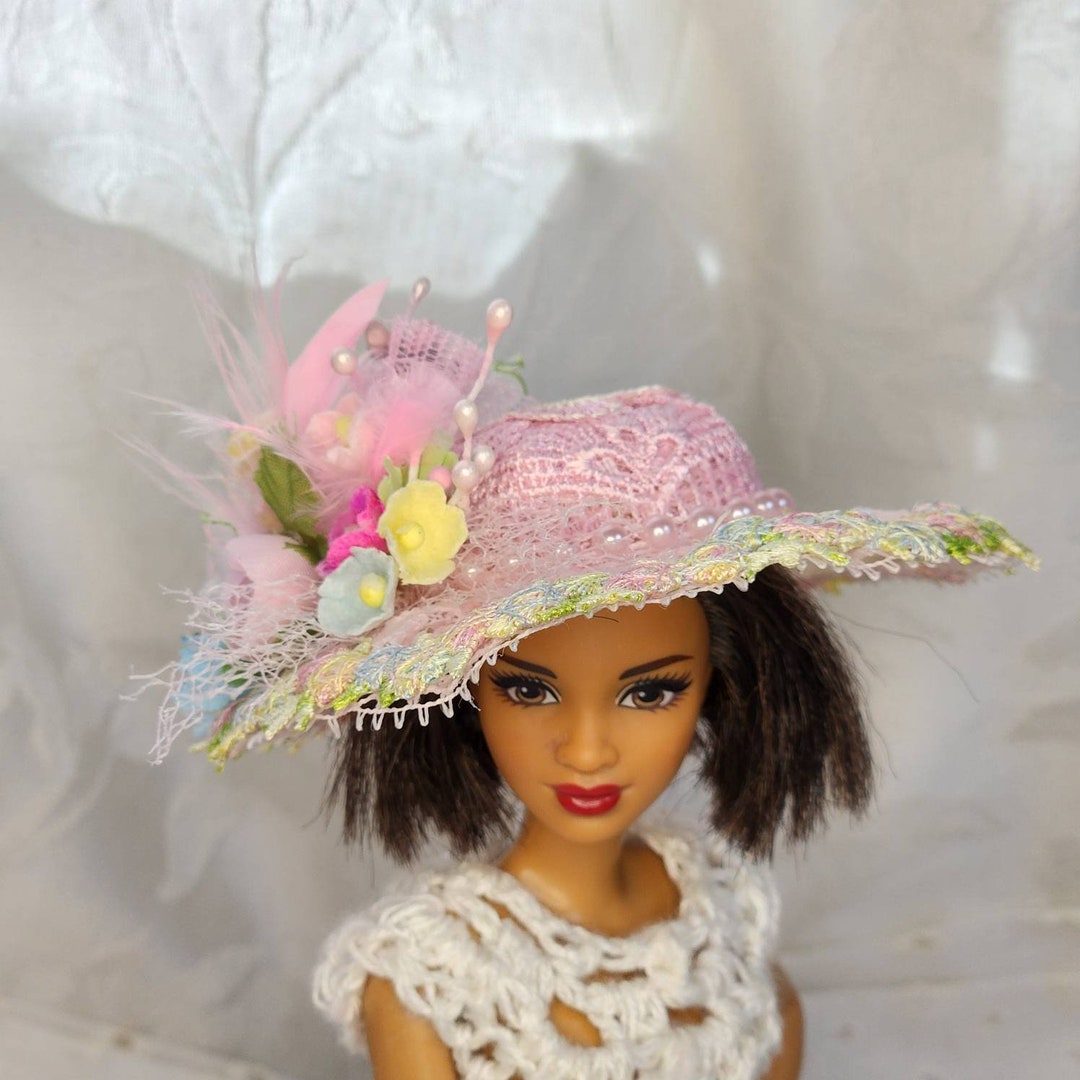 Pink Yellow 1:6 Doll Hat, Spring Fashion Fancy Miniature Bonnet ...