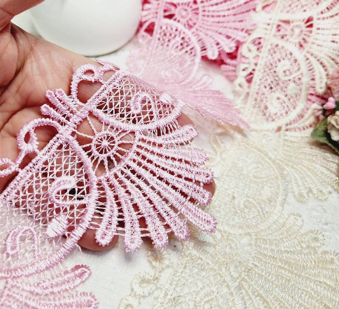 Wide Scallop Lace, Pink Cream Sewing Craft Supplies for Upholstery Lamp ...