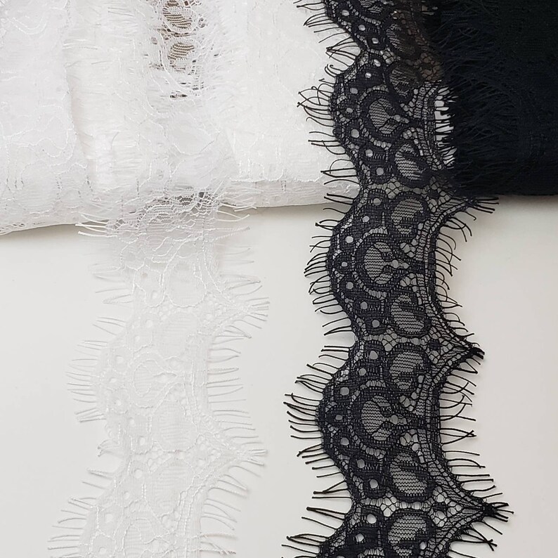 Scallop Eyelash Lace, Sheer White or Black, Precut Soft Sewing Craft ...