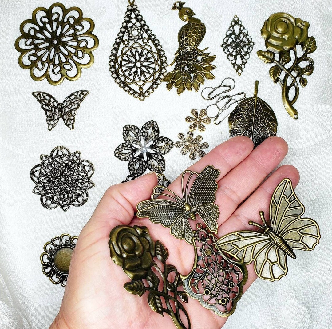 Filigree Craft Bundle, 18 Pcs. Metal Jewelry Connectors, Butterfly Rose ...