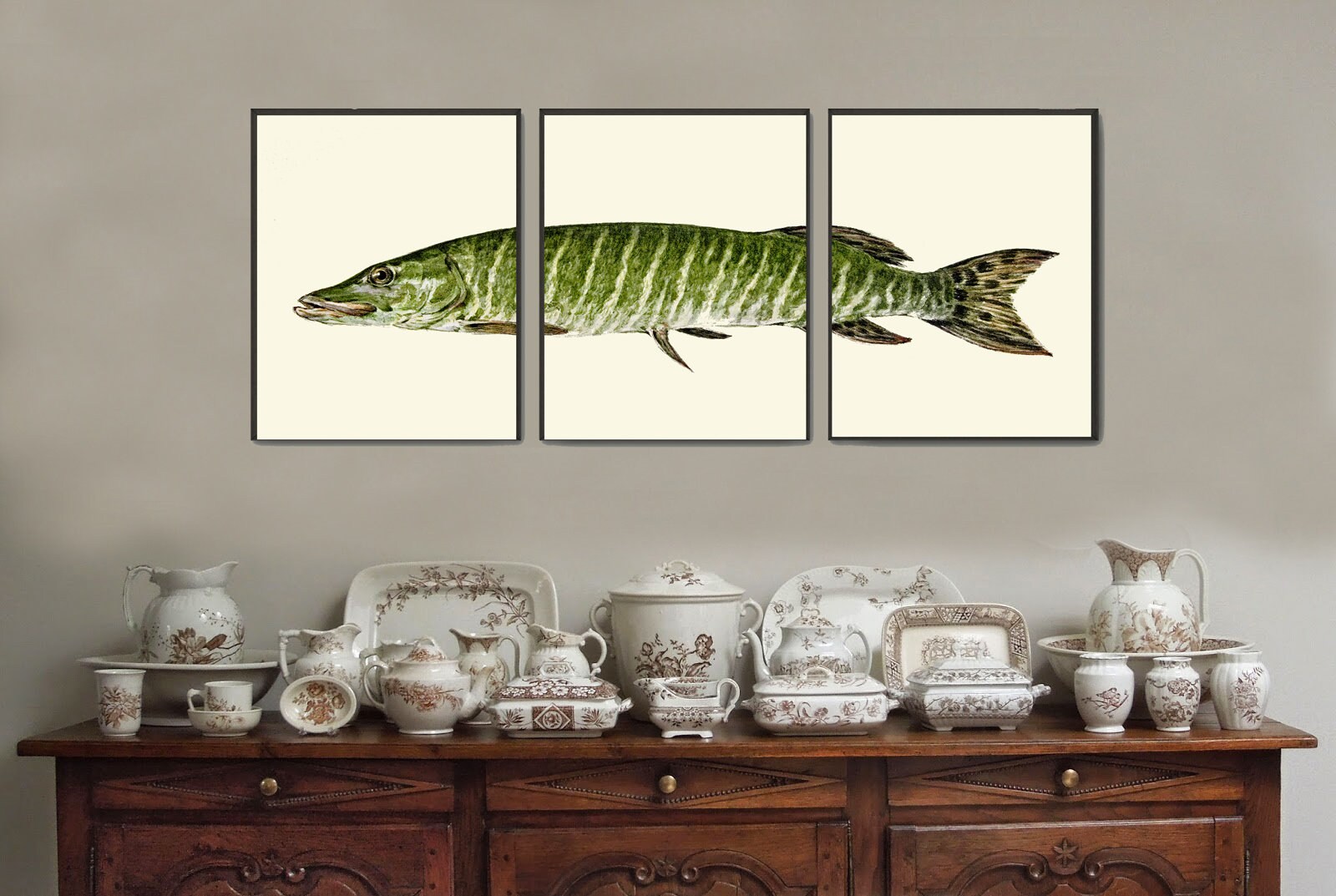 Pike Fish Wall Art Print Set of 3 Prints Beautiful Antique | Etsy