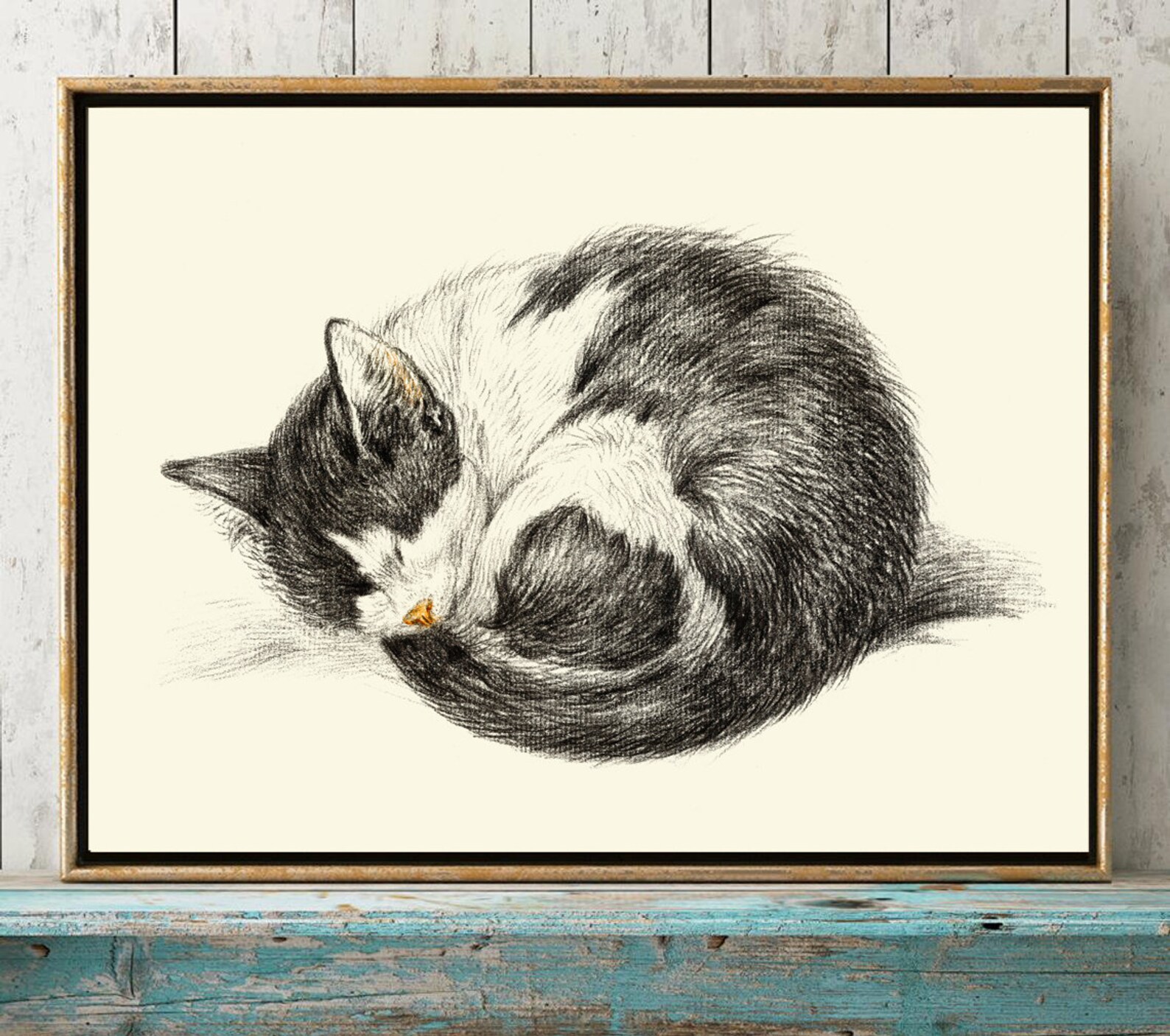 Cat Cute Animal Prints Wall Art Set of 2 Print Beautiful Antique Kitty ...