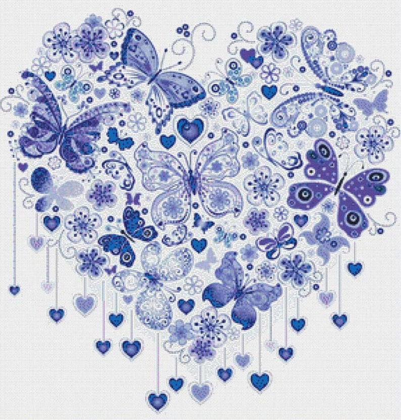 Dark Blue Butterfly Heart PDF Cross Stitch Pattern - Etsy