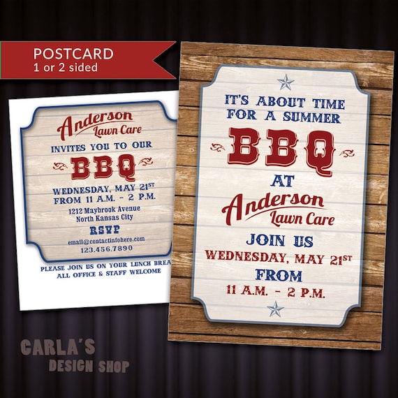 Barbeque Style Western Postcard with Wooden Background | Etsy