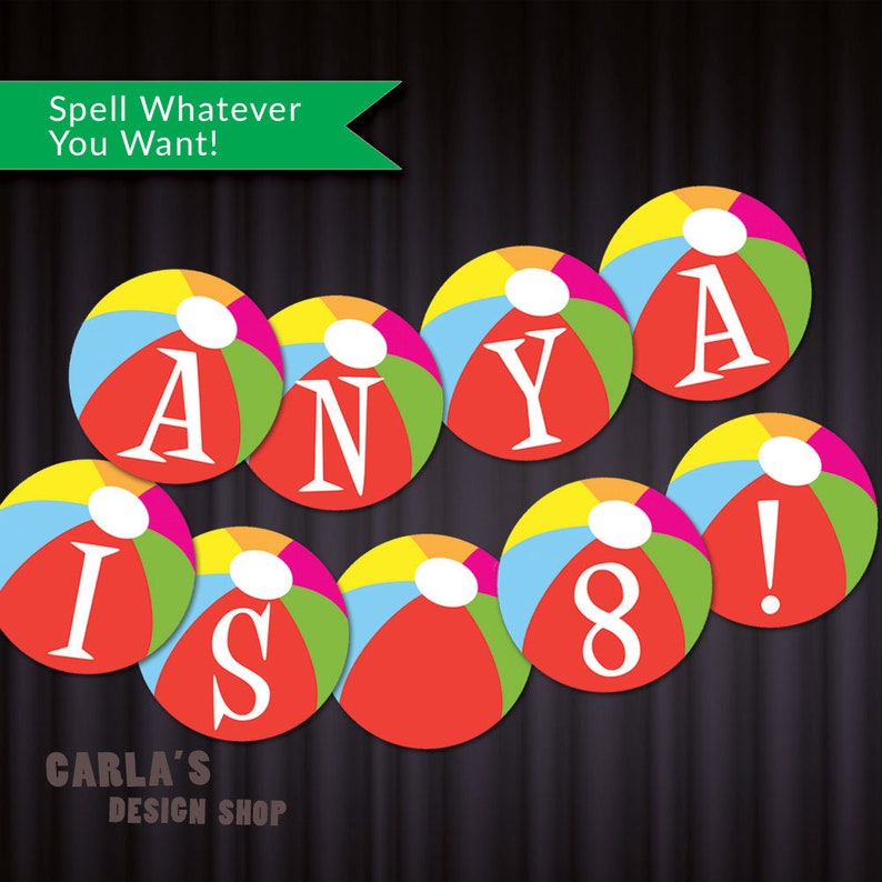 Beach Ball Pool Party Theme DIY Banner | Includes All Alphabet | Spell ...