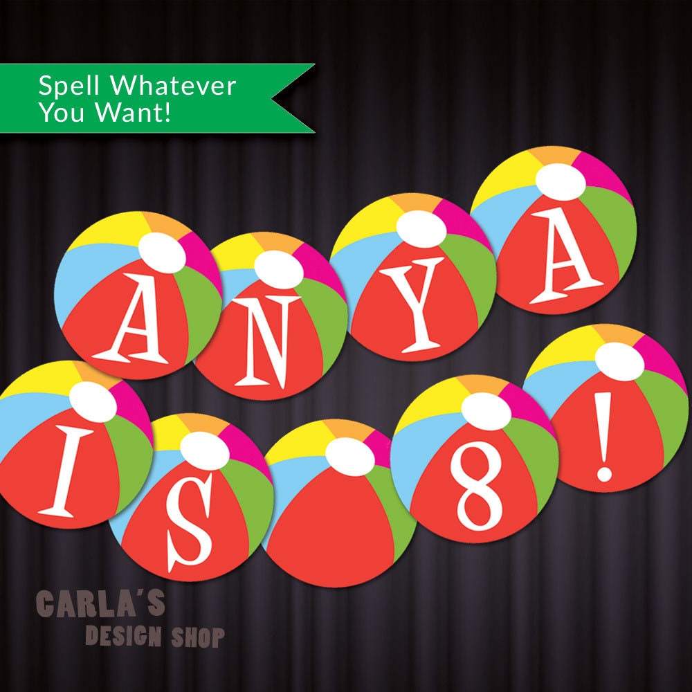 Beach Ball Pool Party Theme DIY Banner | Includes All Alphabet | Spell ...