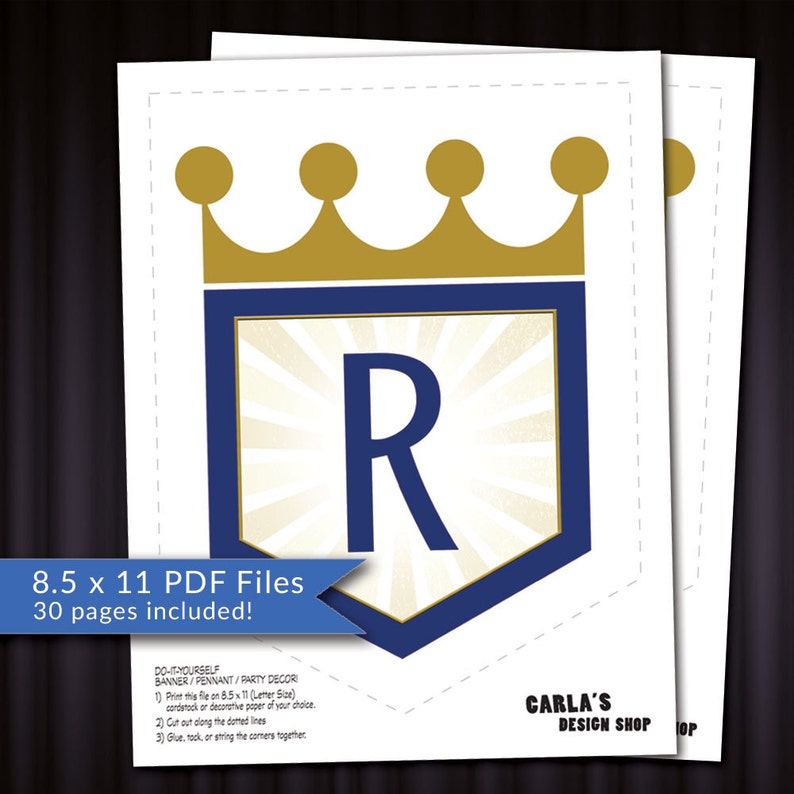 Royals Baseball Inspired Blue and Gold Pennant-style DIY Banner Instant ...
