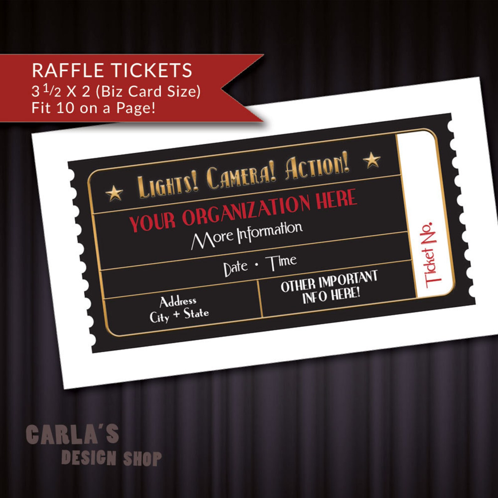 Lights Camera Action! or Lights Camera Auction! PRINTABLE Raffle Ticket ...
