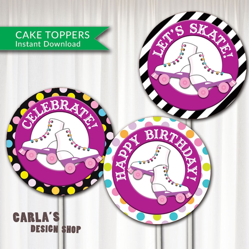 Let's Skate, Happy Birthday and Celebrate Roller Skate Cupcake Toppers ...