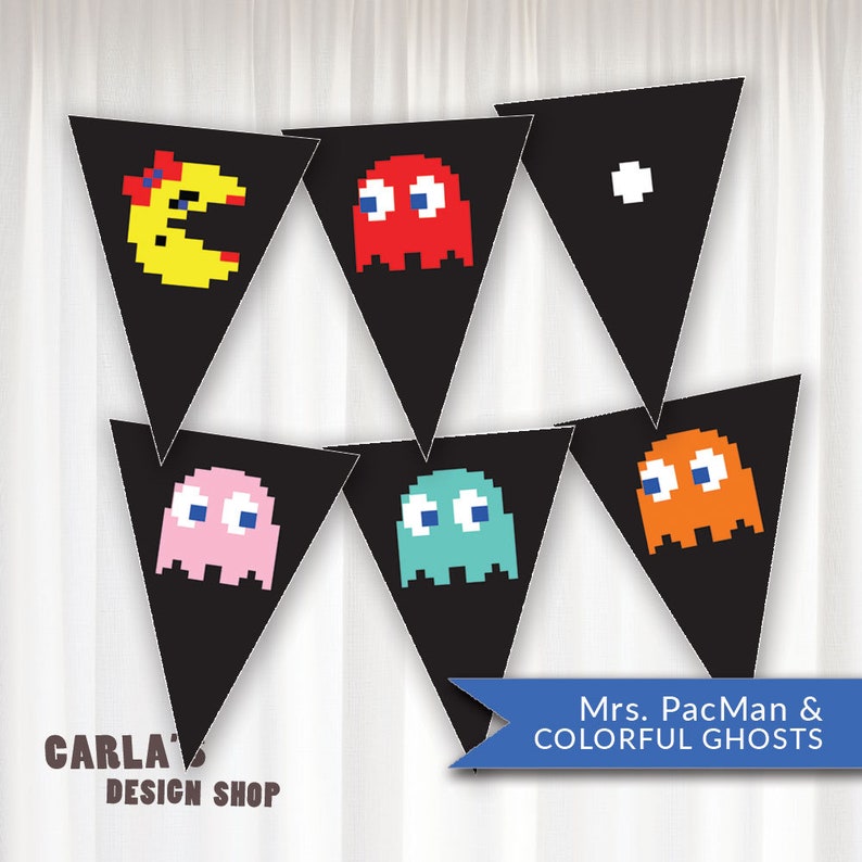 Pac Man Banner With Arcade Theme | Includes Ghosts, Fruit, Pac Man and ...