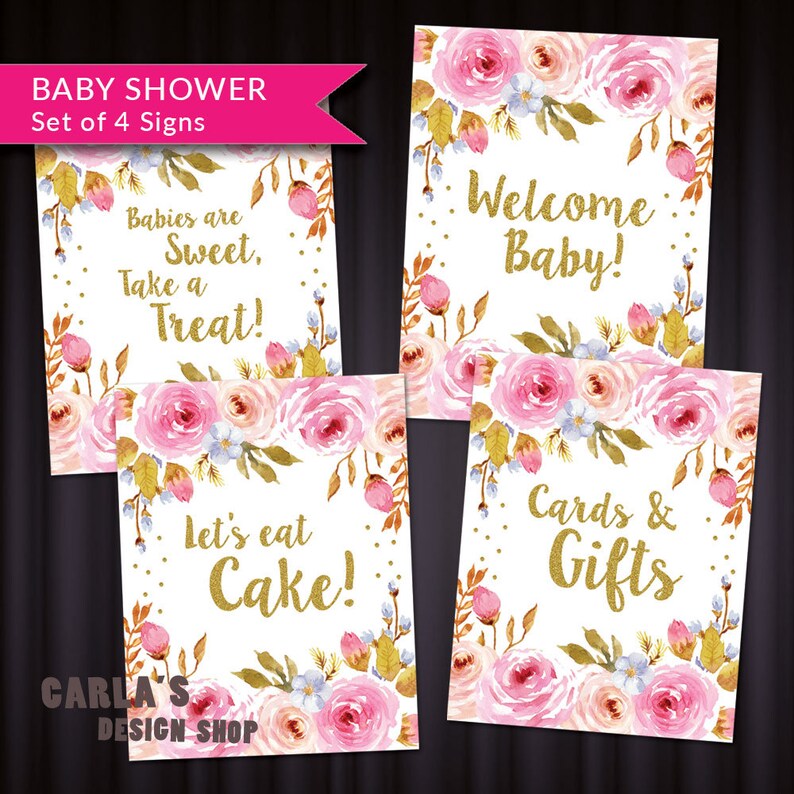 Baby Girl Shower Signs Instant Download | JPG & PDF | Floral and Dot ...